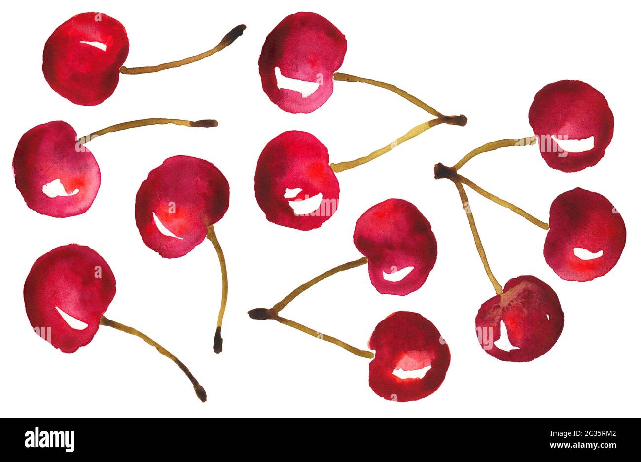 Watercolor clip art set of cherries Stock Photo - Alamy
