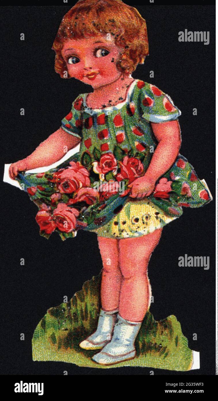 kitsch, glossy prints, girl with flowers, chromolithograph, 20th ...
