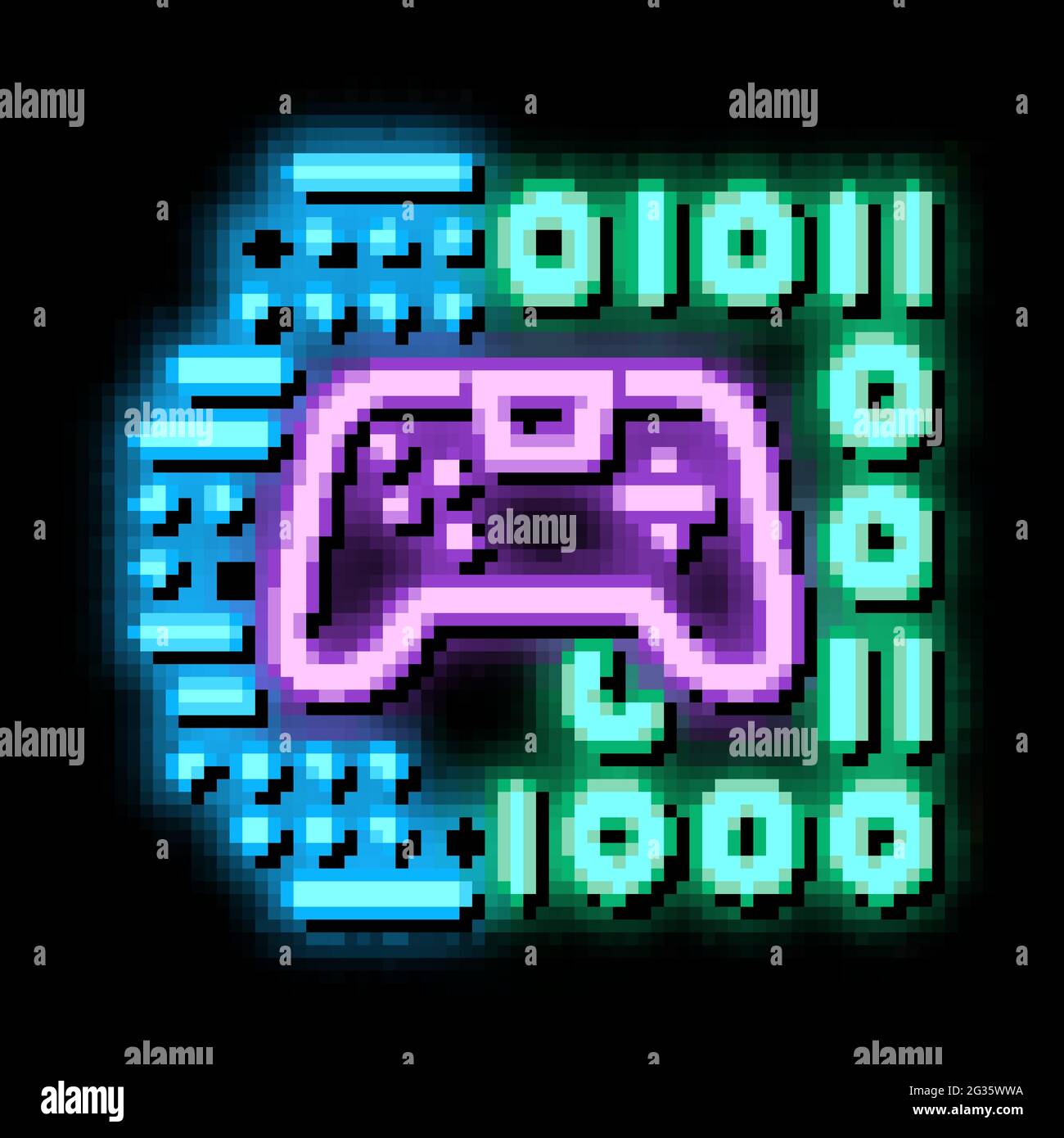 game development binary code neon glow icon illustration Stock Vector ...