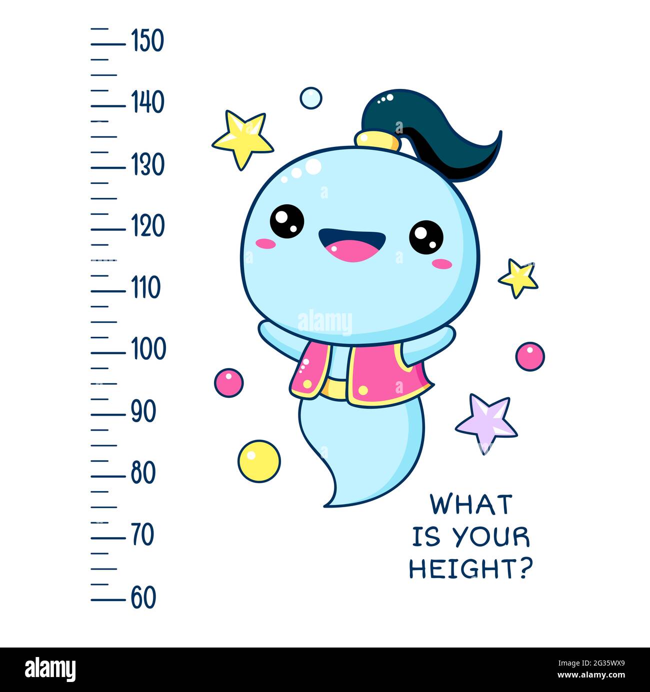 Height chart with cute genie. Kids meter with cartoon genie ...