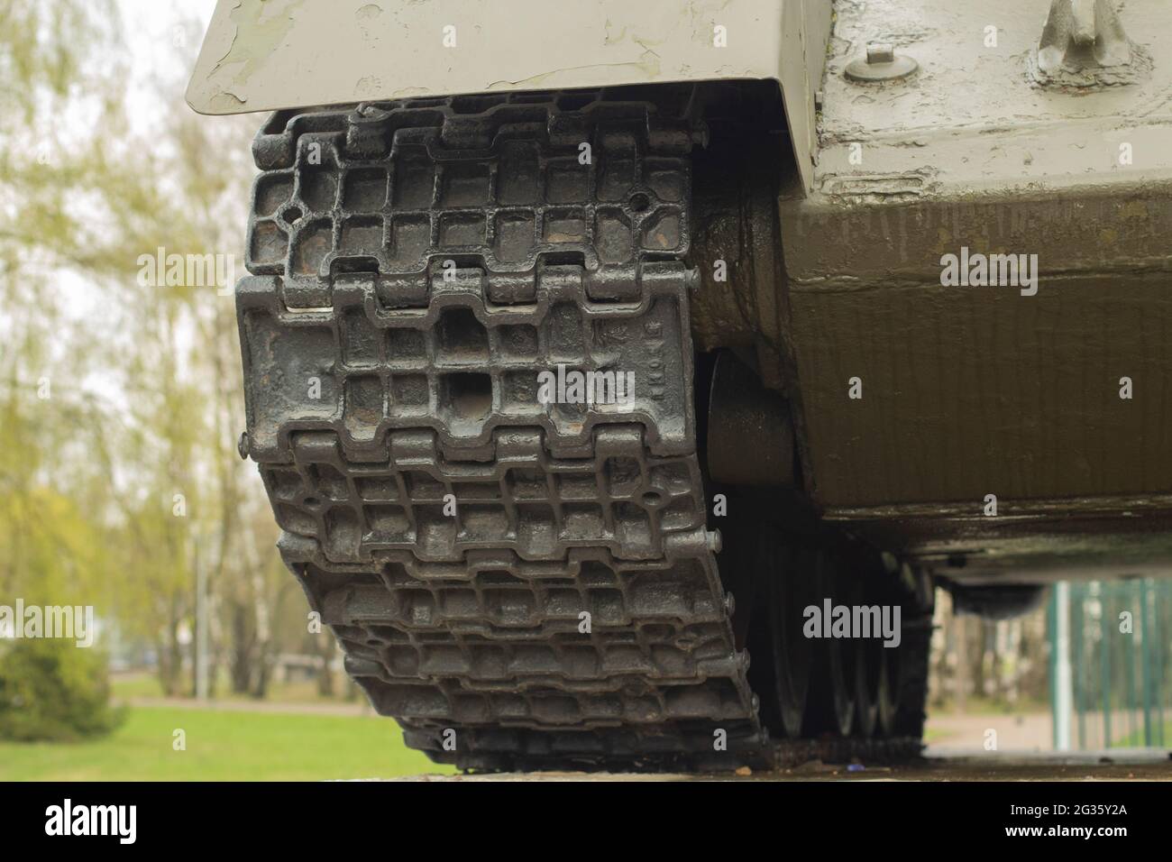 Tank tracks. Military equipment. A tank from the Second World War ...