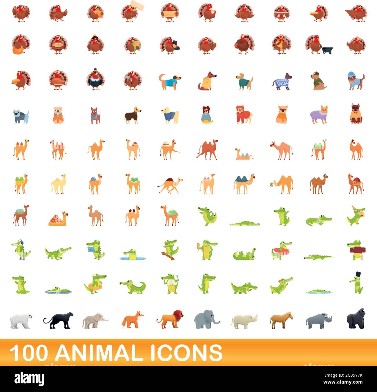 100 animal icons set. Cartoon illustration of 100 animal icons vector ...