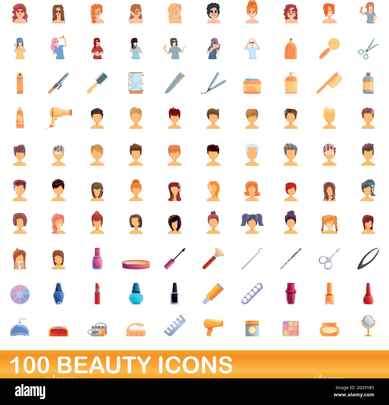 100 beauty icons set. Cartoon illustration of 100 beauty icons vector ...