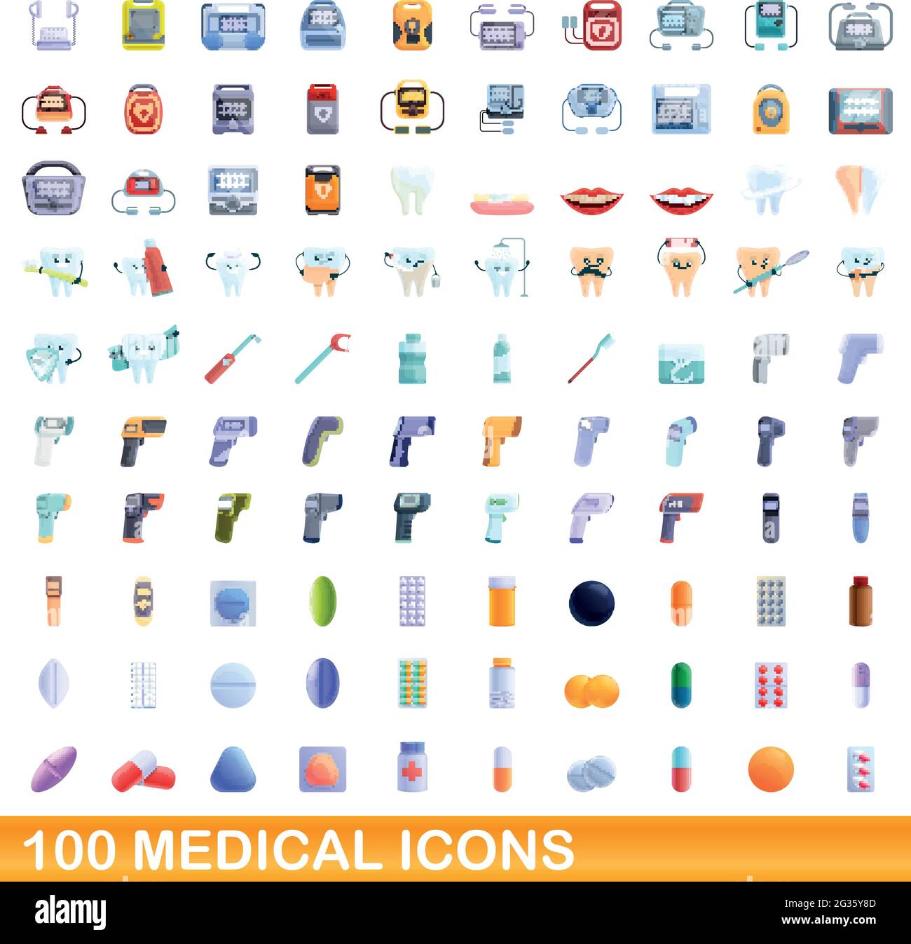 100 medical icons set. Cartoon illustration of 100 medical icons vector ...