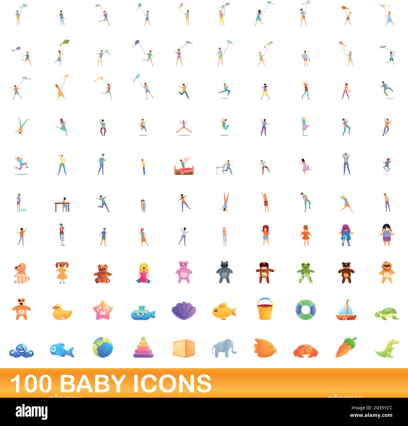 100 baby icons set. Cartoon illustration of 100 baby icons vector set ...