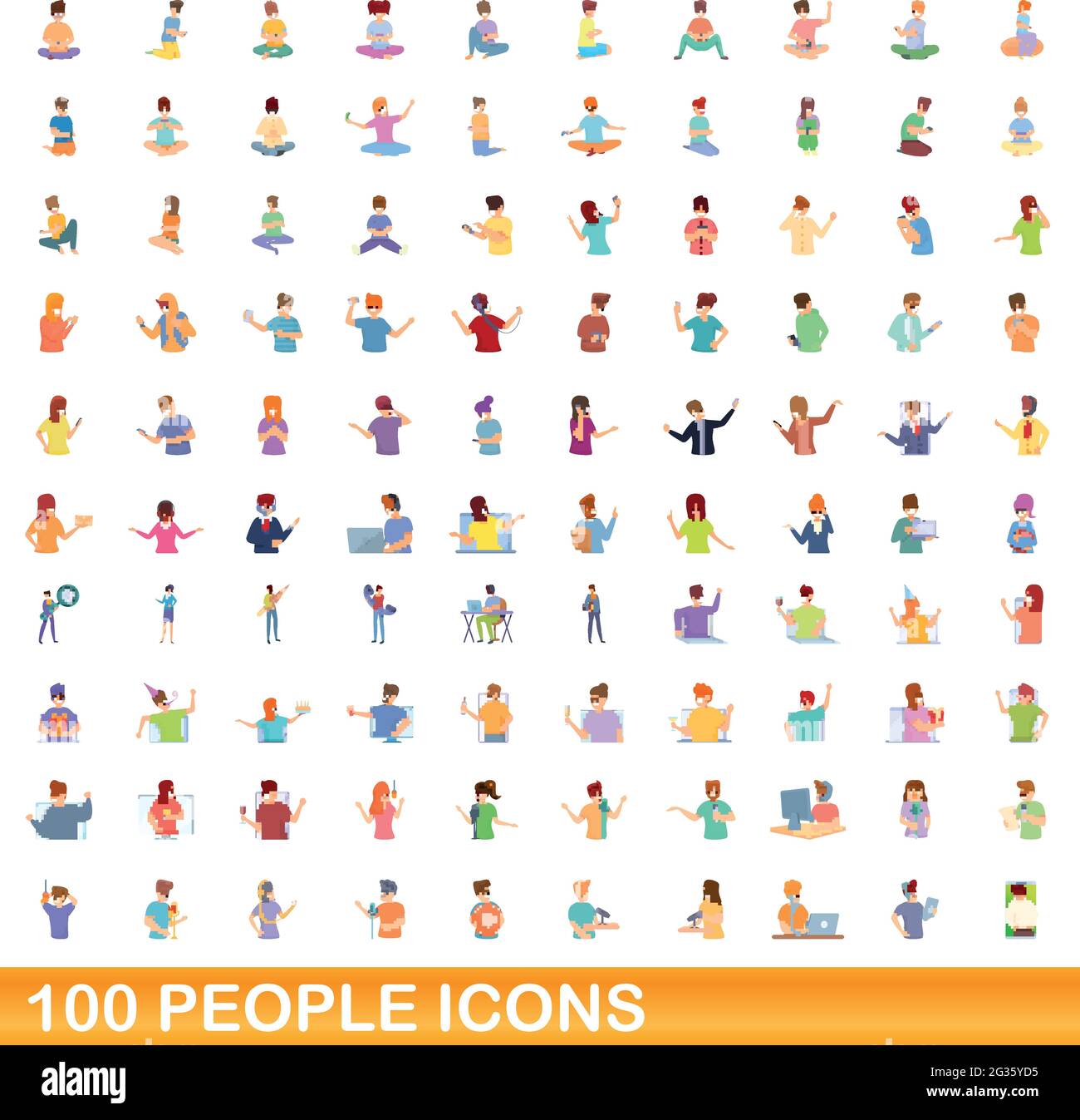 100 people icons set. Cartoon illustration of 100 people icons vector ...