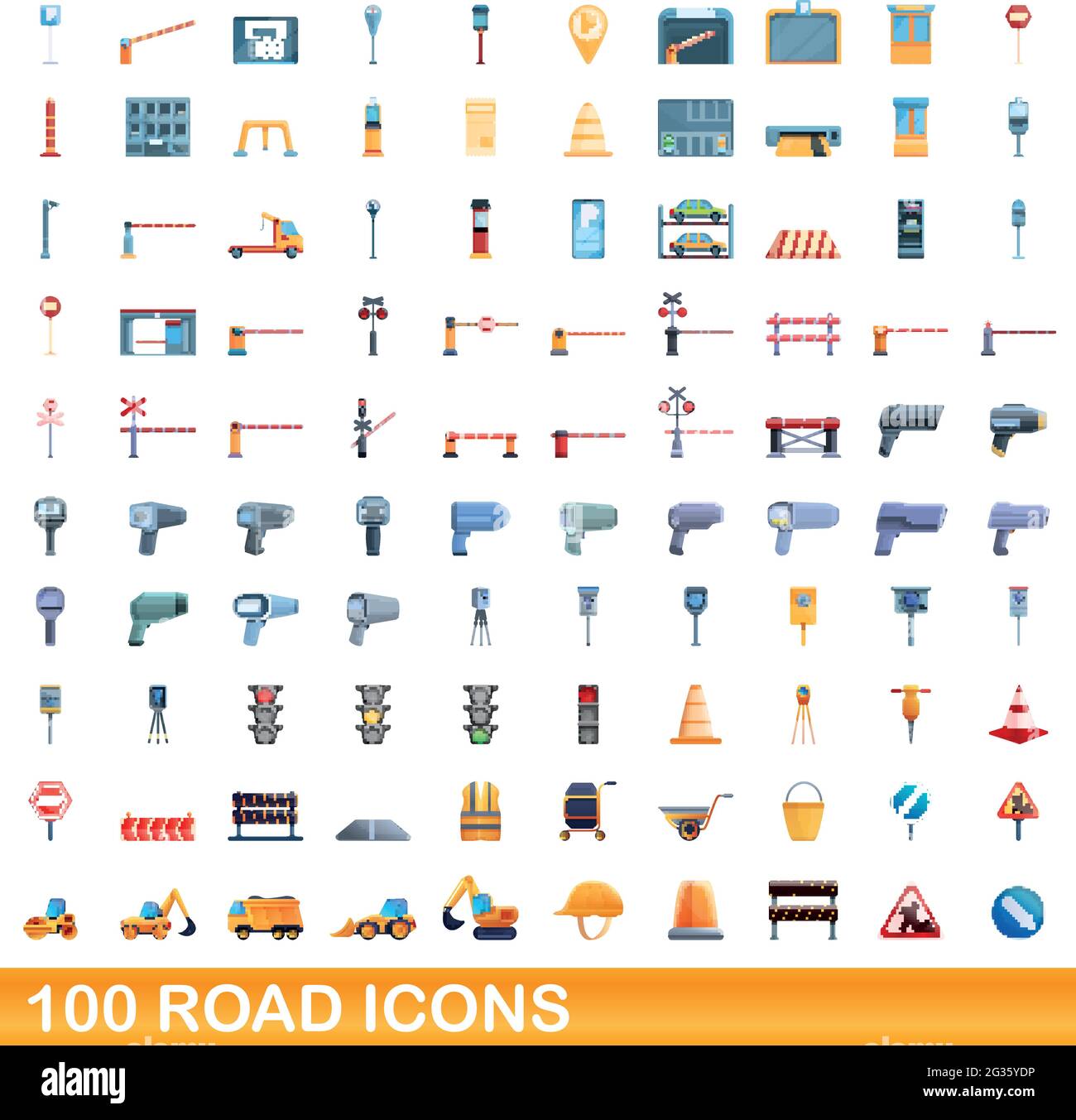 100 road icons set. Cartoon illustration of 100 road icons vector set ...