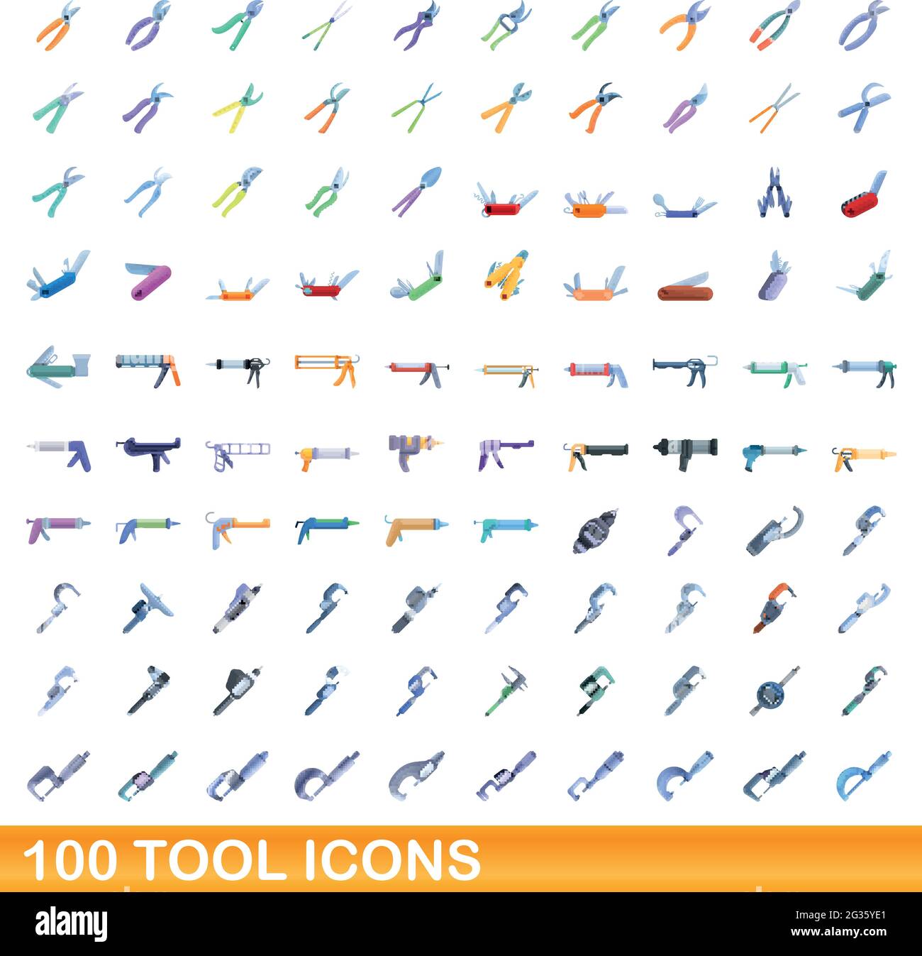 100 tool icons set. Cartoon illustration of 100 tool icons vector set ...