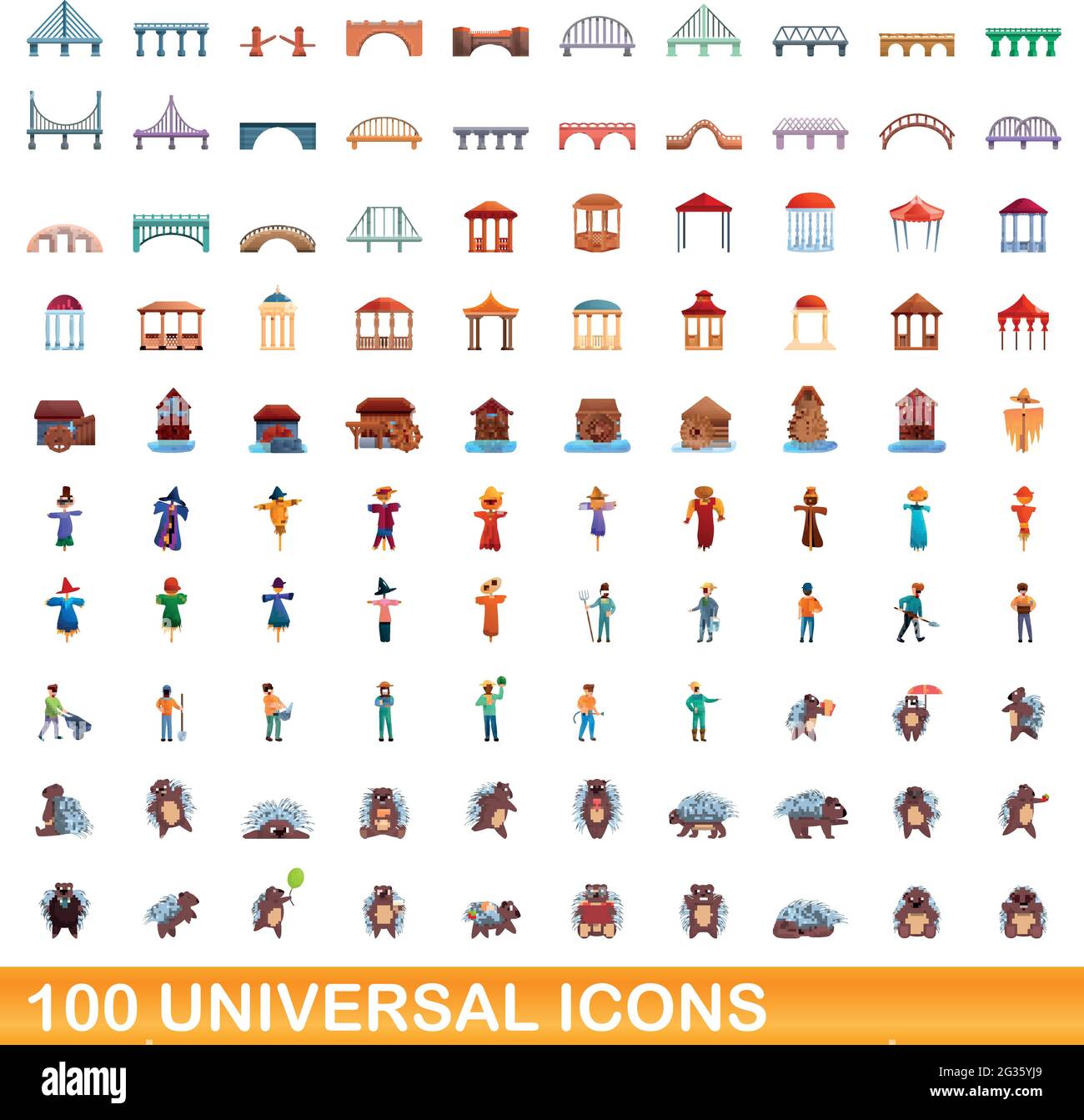 100 universal icons set. Cartoon illustration of 100 universal icons ...