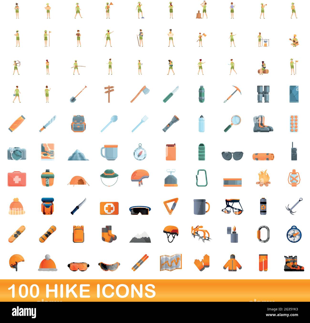 100 hike icons set. Cartoon illustration of 100 hike icons vector set ...