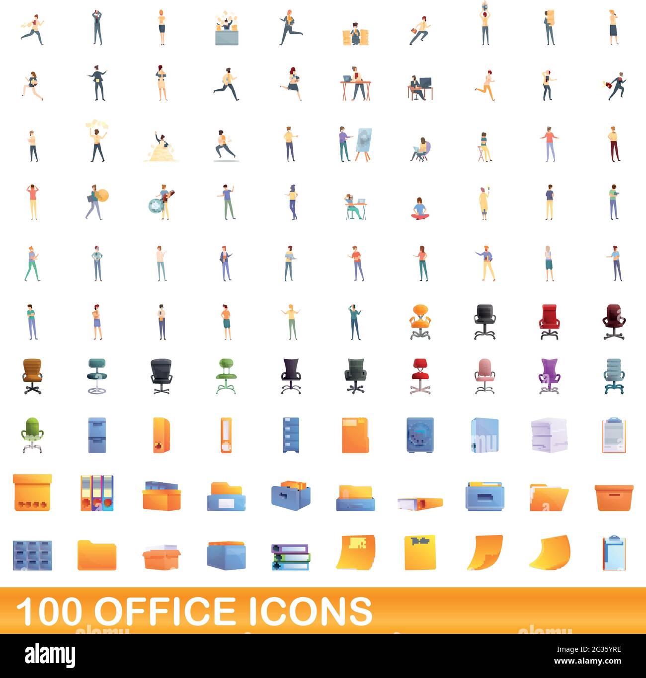 100 office icons set. Cartoon illustration of 100 office icons vector ...
