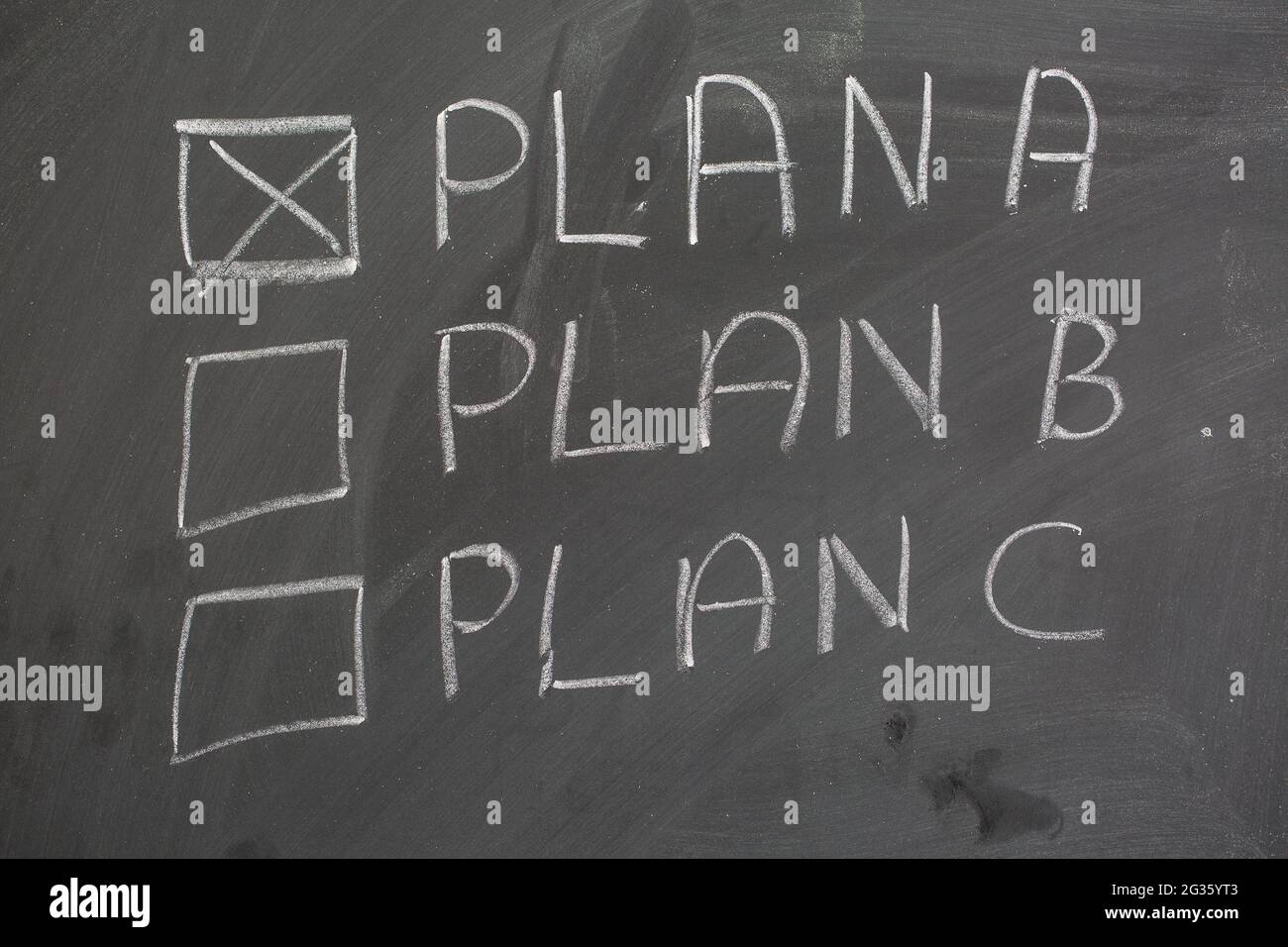 plan A, Plan B and Plan C writing on chalkboard Stock Photo - Alamy