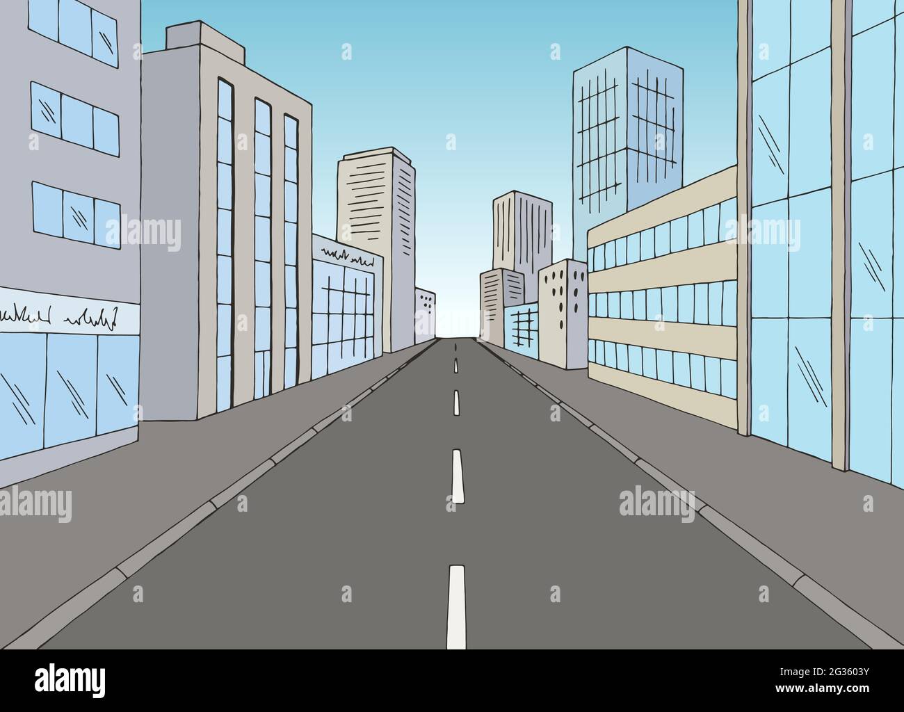 City street graphic color cityscape sketch illustration vector Stock ...