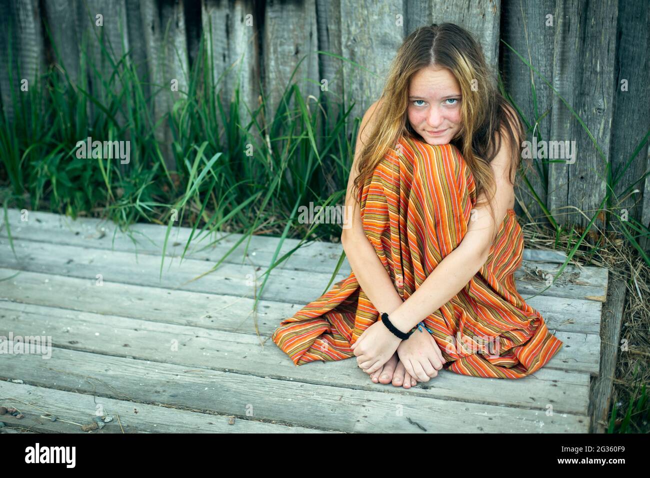 Charming country girl in the outdoor in the village Stock Photo - Alamy