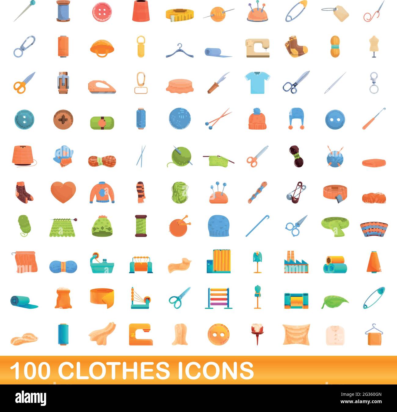 100 clothes icons set. Cartoon illustration of 100 clothes icons vector ...