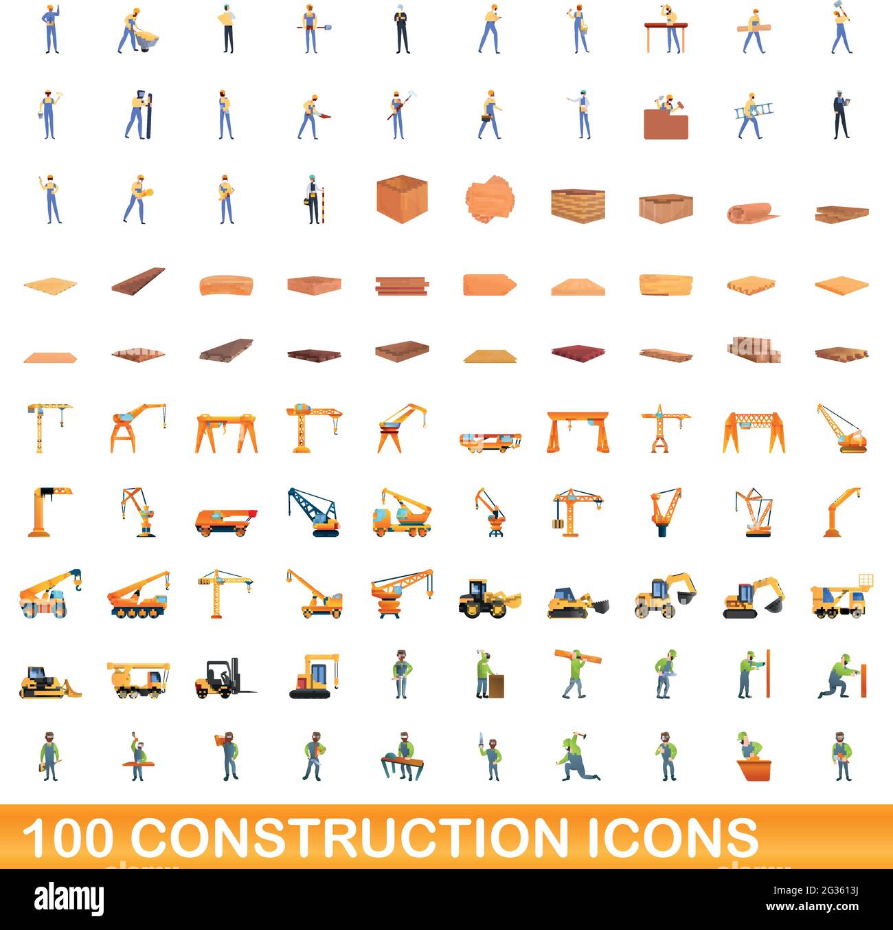 100 construction icons set. Cartoon illustration of 100 construction ...