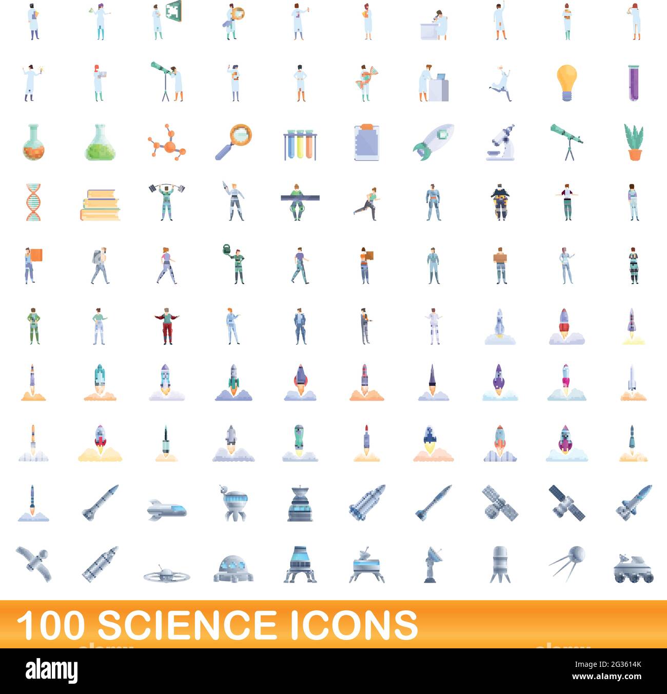 100 science icons set. Cartoon illustration of 100 science icons vector ...