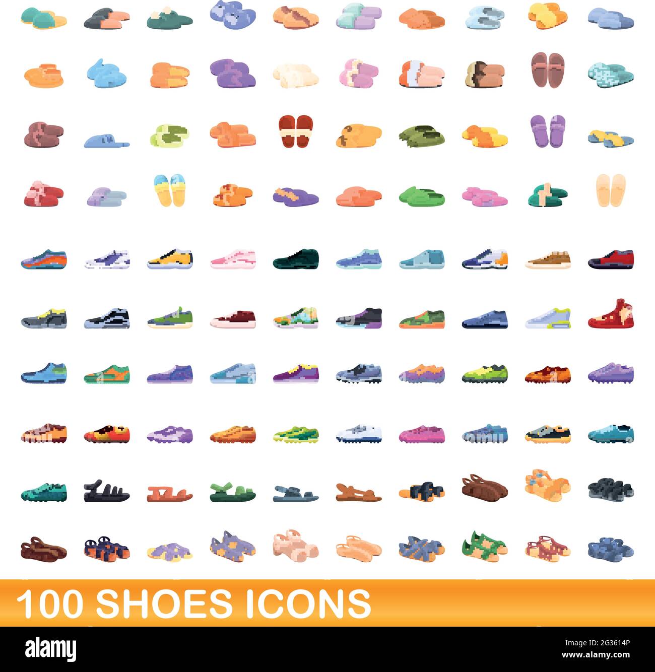 100 shoes icons set. Cartoon illustration of 100 shoes icons vector set ...