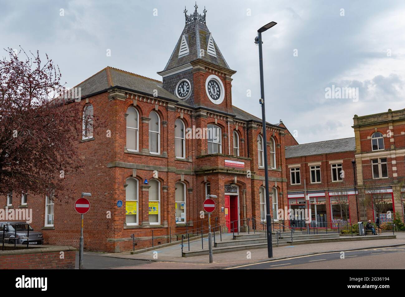 Blyth Library with clock tower Stock Photo - Alamy