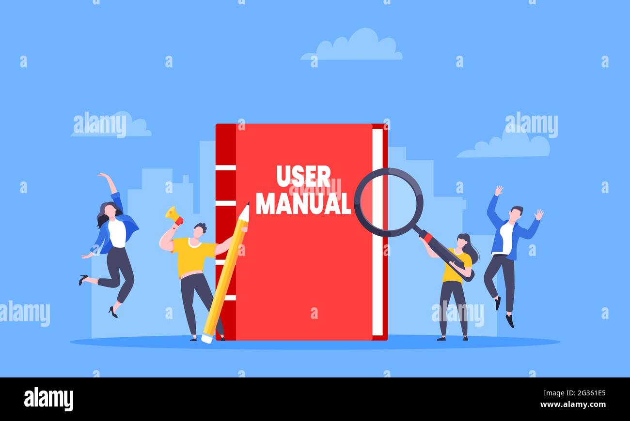 User manual guide book flat style design vector illustration. Tiny ...