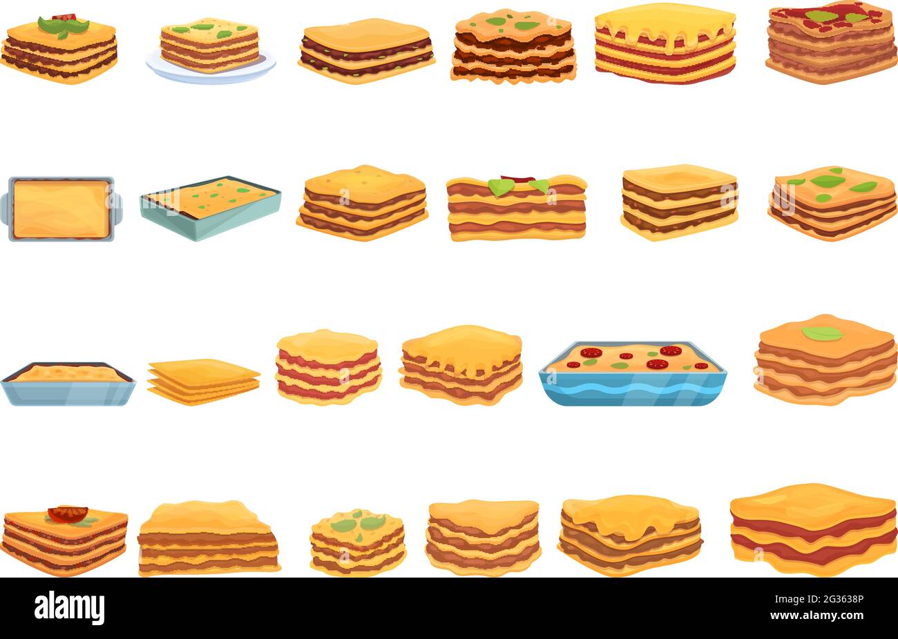Lasagna icons set. Cartoon set of lasagna vector icons for web design ...