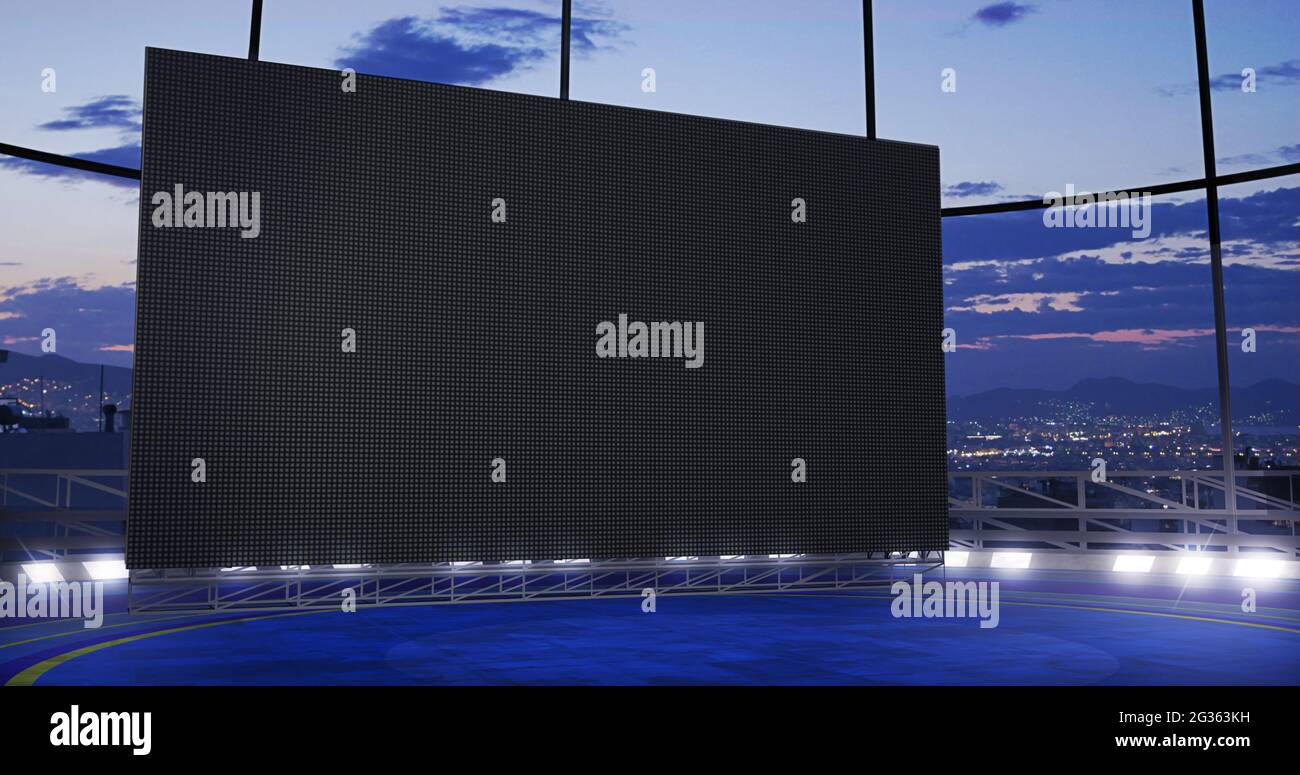 Industrial TV show backdrop with an big empty screen. Ideal for virtual ...