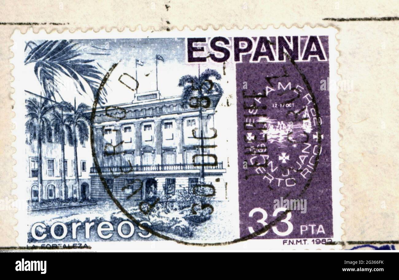 mail, postage stamps, Spain, 35 peseta postage stamps, La Fortaleza on ...
