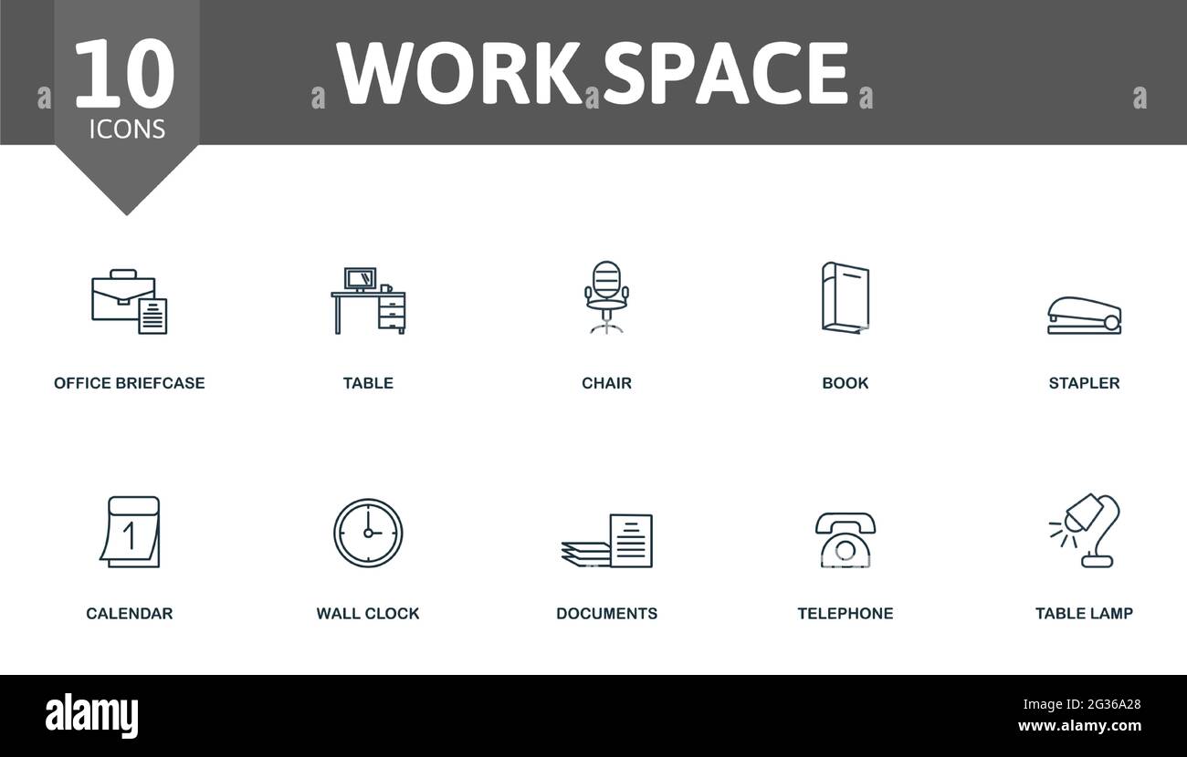 Work Space icon set. Contains editable icons office theme such as ...