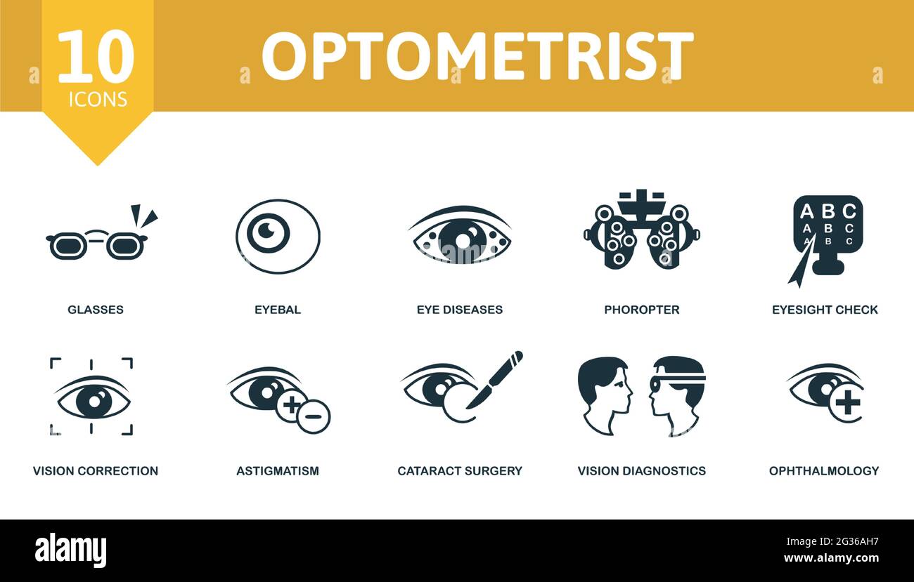 Optometrist icon set. Contains editable icons ophthalmology theme such as glasses, eye diseases ...