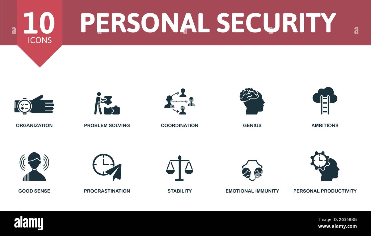 Personal Security icon set. Contains editable icons personal protection ...