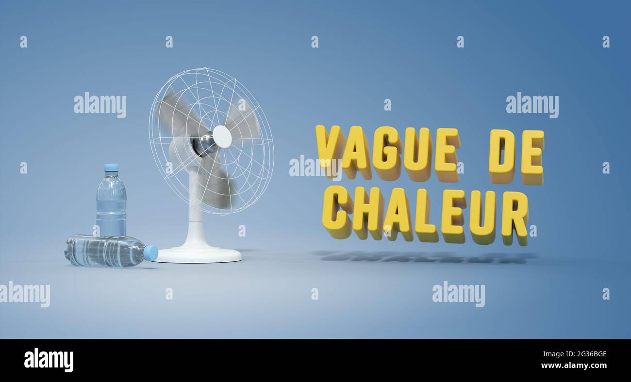 fan to combat the heat - 3D rendering - blue background - in french ...