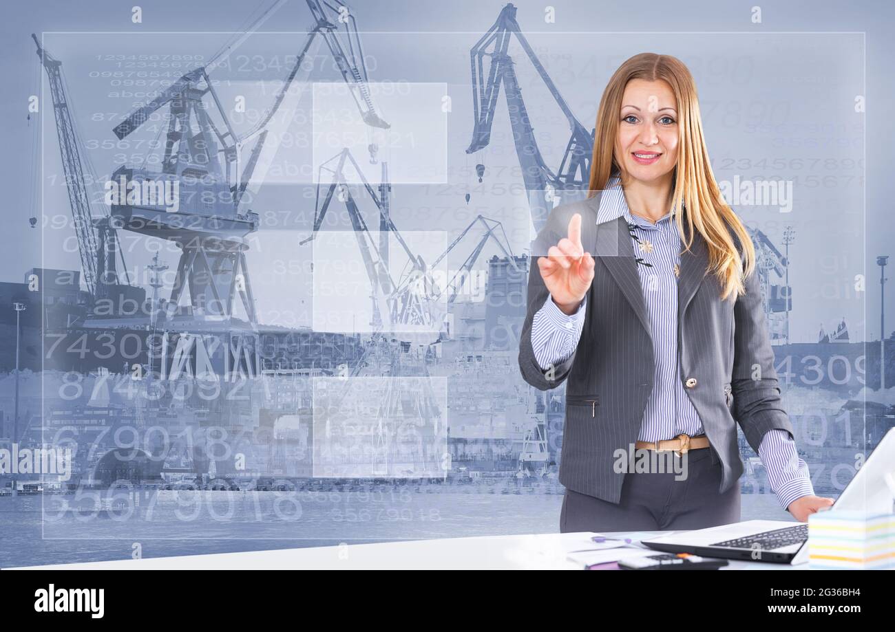 Woman touching screen Stock Photo - Alamy