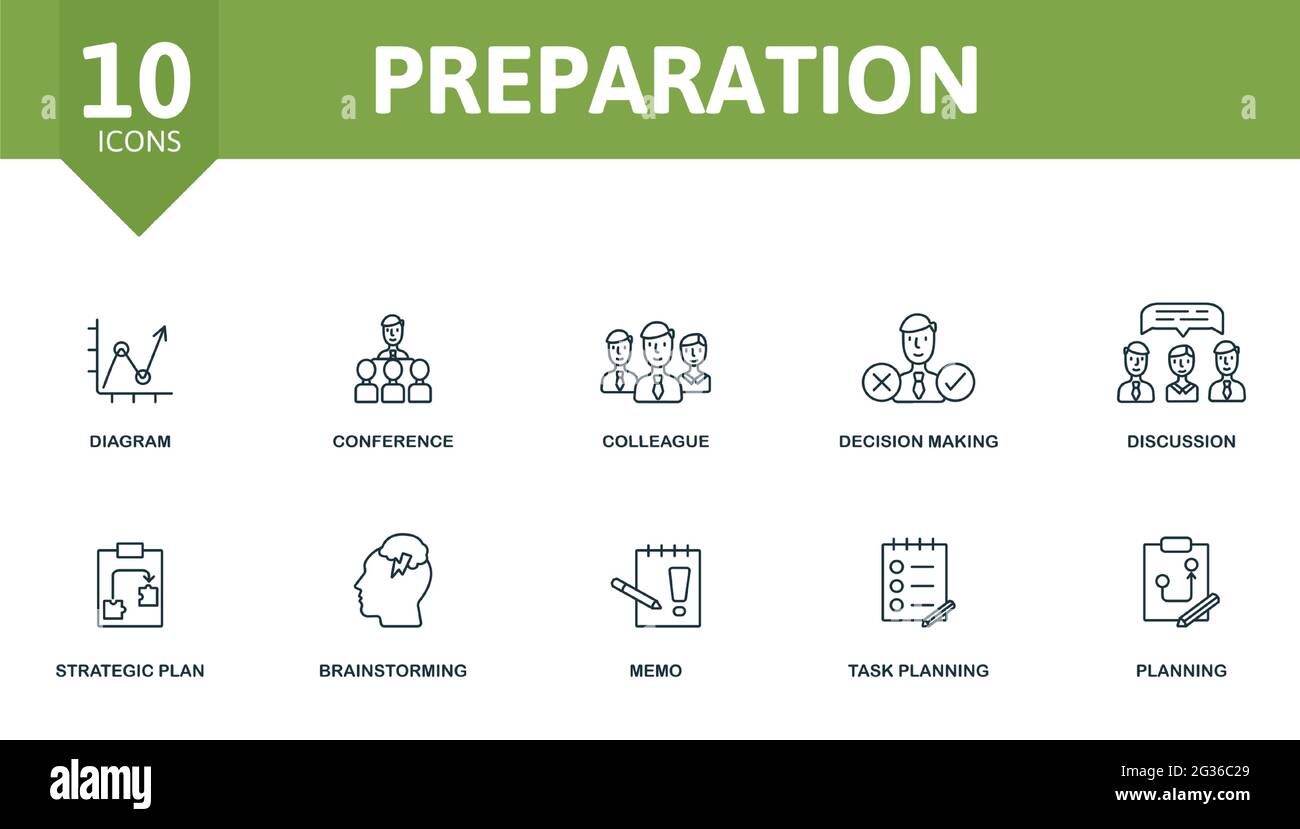 Preparation icon set. Contains editable icons planing theme such as ...