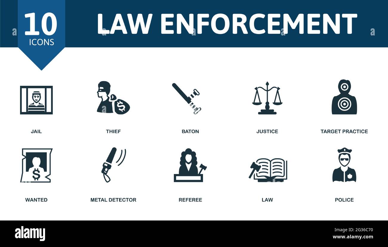 Law Enforcement icon set. Contains editable icons police theme such as ...