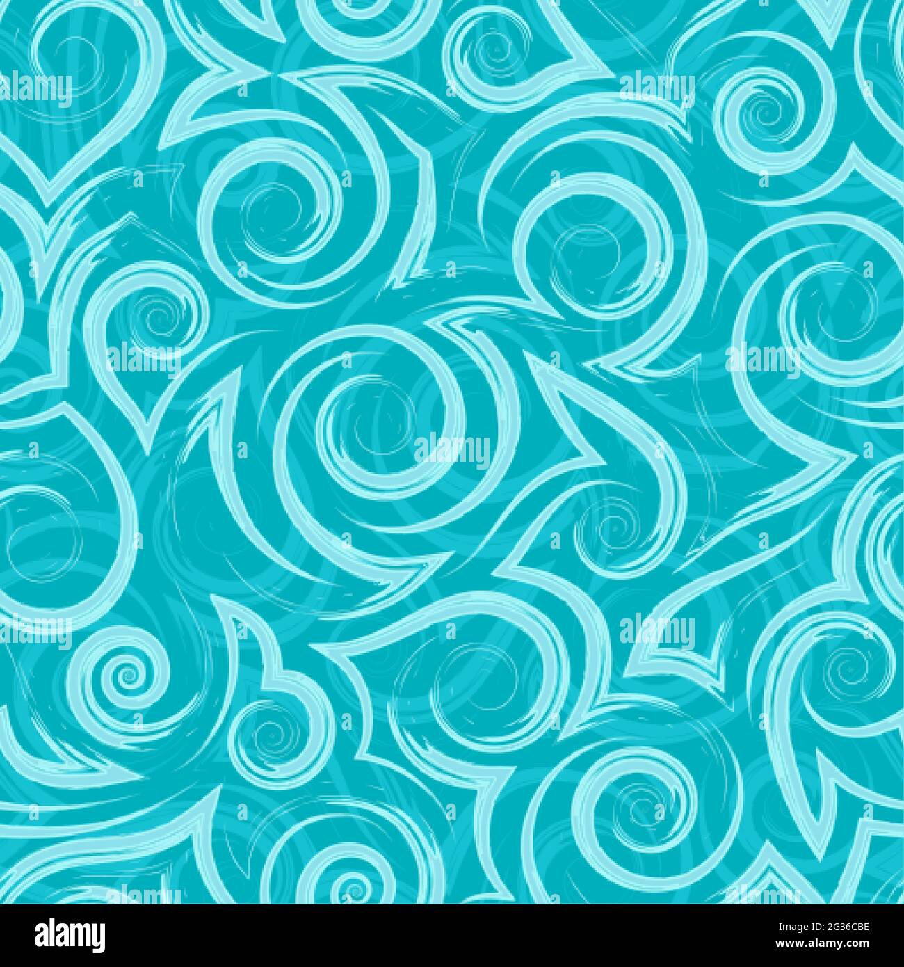 Vector Turquoise Geometric Seamless Pattern Of Flowing Spirals Curls And Cornersvector Nautical
