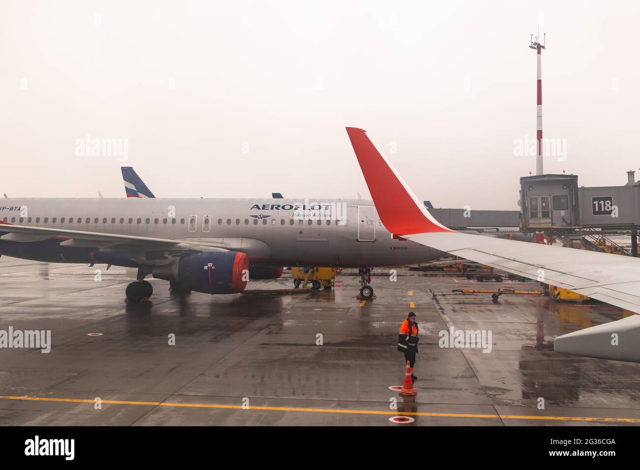 Moscow. Russia. 01.01.2021. Aircraft maintenance at Sheremetyevo ...