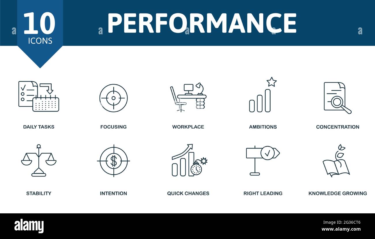 Performance icon set. Contains editable icons productivity theme such ...