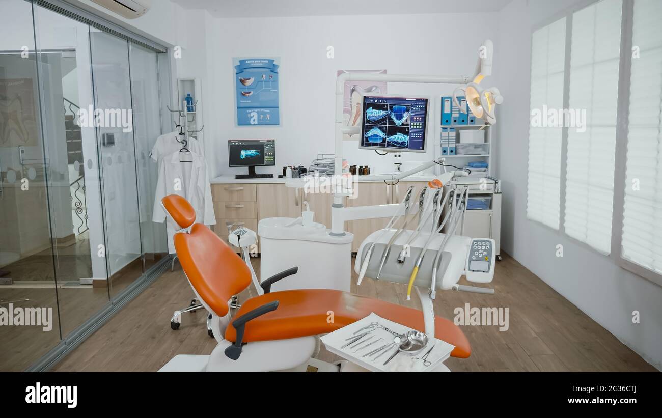 Empty stomatology orthodontist bright office room with nobody in it ...