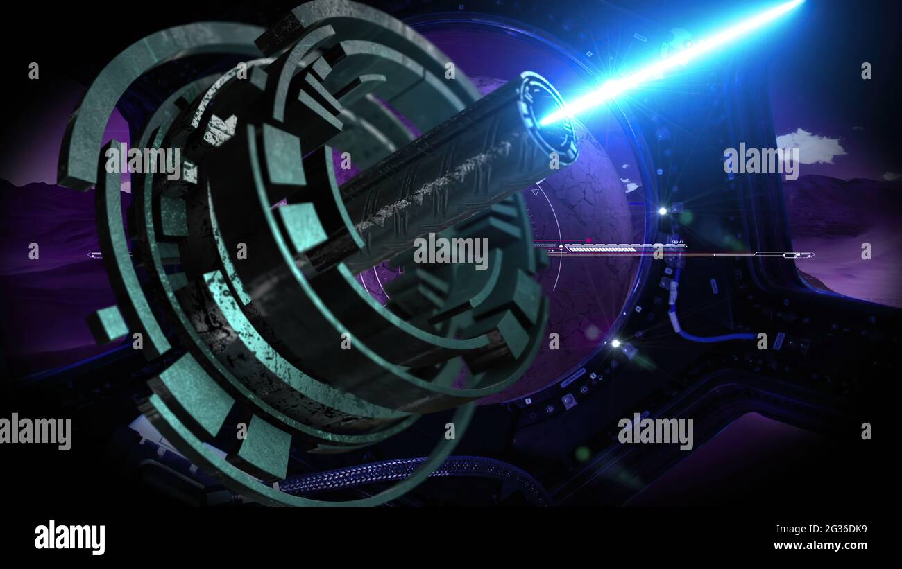 3d illustration - Close Up Of Rotating Hi Tech Gear with laser beam ...