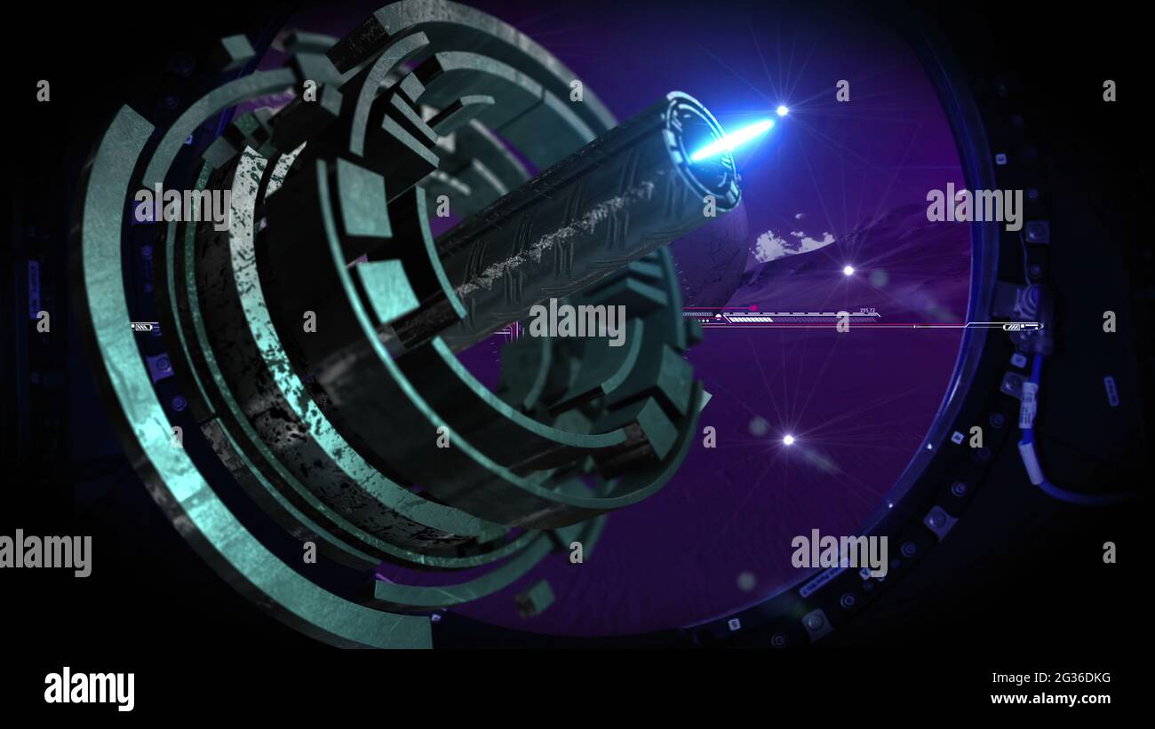 3d illustration - Close Up Of Rotating Hi Tech Gear with laser beam ...