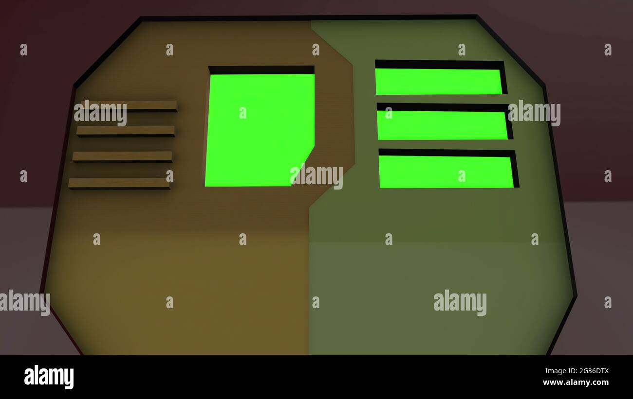 3d illustration - sci fi door opening on green screen Stock Photo - Alamy