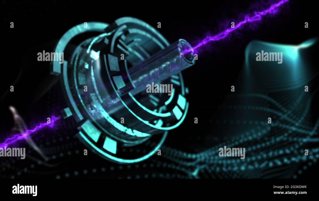 3d illustration - Close Up Of Rotating Hi Tech Gear with laser beam ...