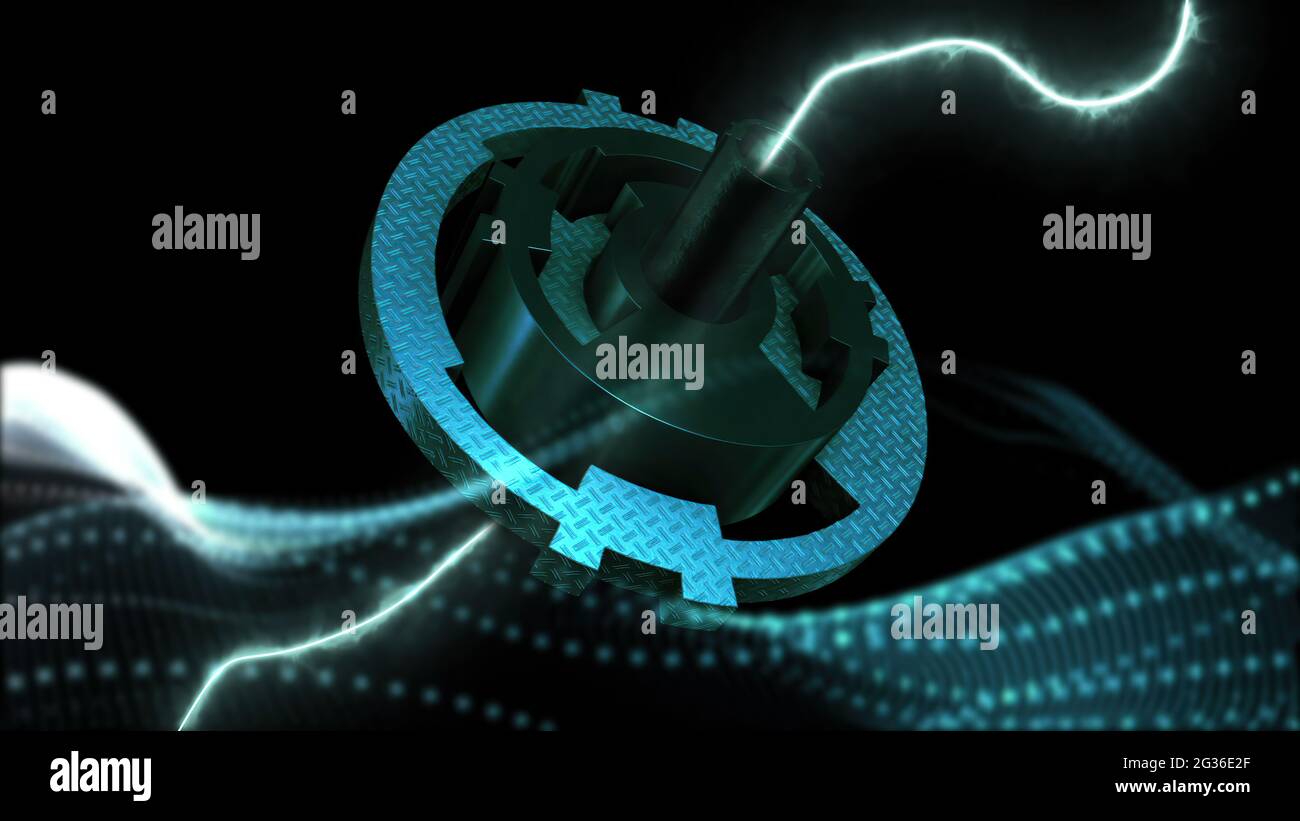 3d illustration - Close Up Of Rotating Hi Tech Gear with laser beam ...