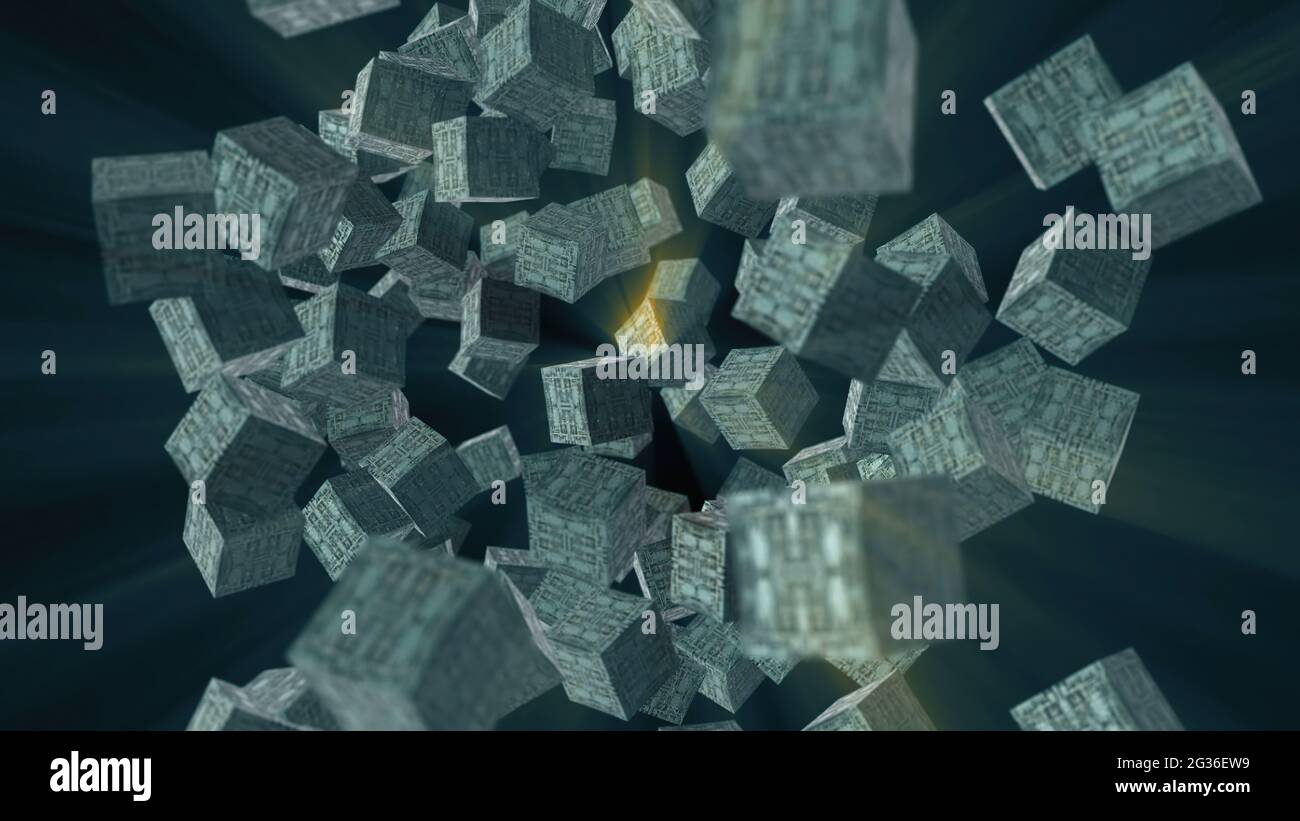 3d illustration - Chaotic Flying Cubes Stock Photo - Alamy