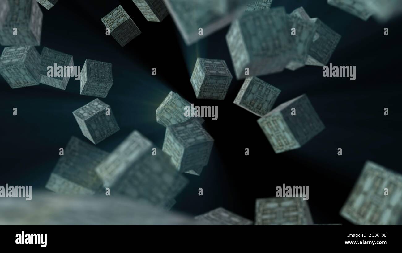 3d illustration - Chaotic Flying Cubes Stock Photo - Alamy