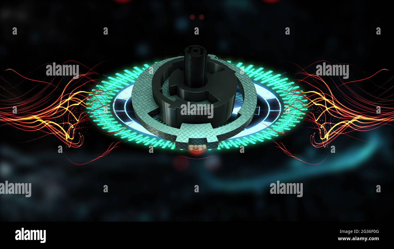 3d illustration of abstract background with wave particles and HUD ...