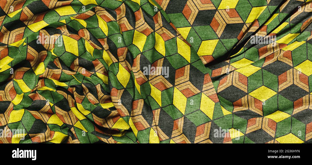 wrinkled fabric texture with retro cube pattern. 3d render Stock Photo ...