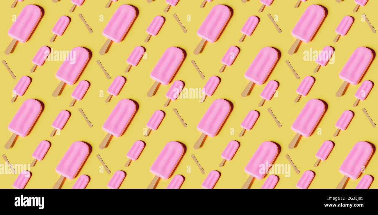 pink ice cream pattern with messy wooden sticks around. summer ...