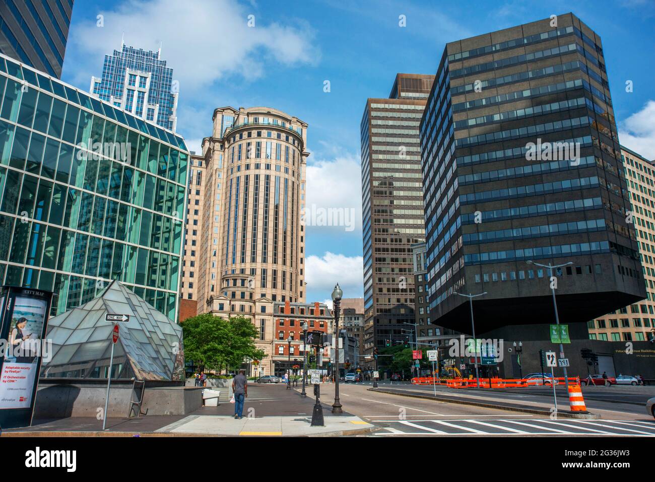 Tall office buildings and skyscrapers in Financial district of Boston ...