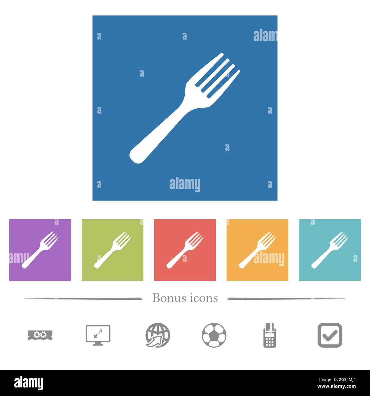 Single fork flat white icons in square backgrounds. 6 bonus icons ...